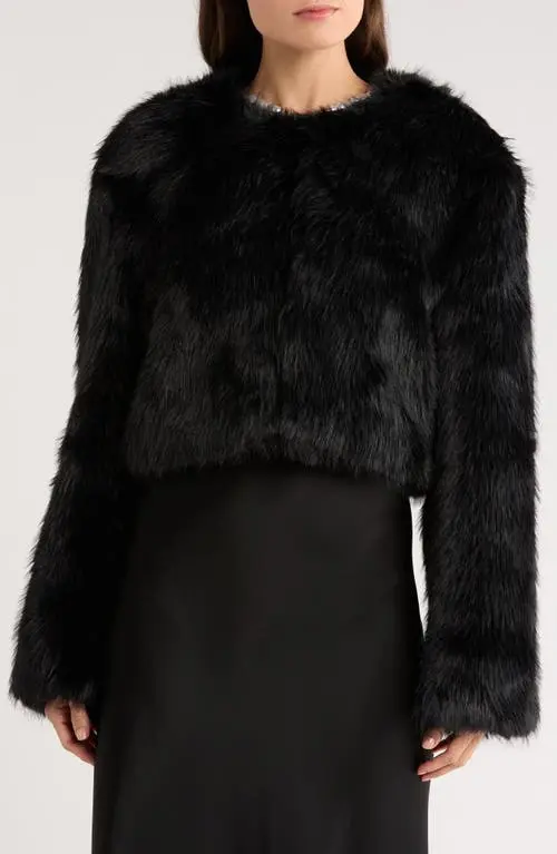 Staud Casimira Crop Faux Fur Jacket - Black