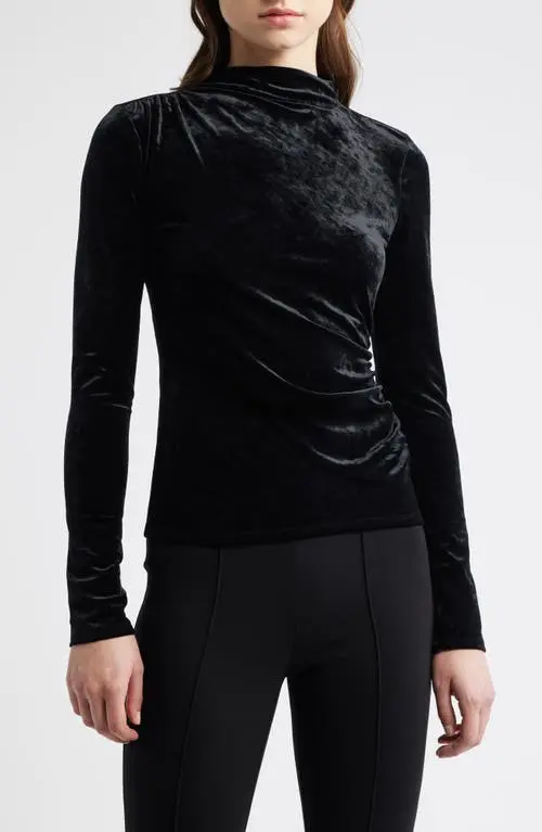 Rails Joelle Ruched Velour Mock Neck Top - Black