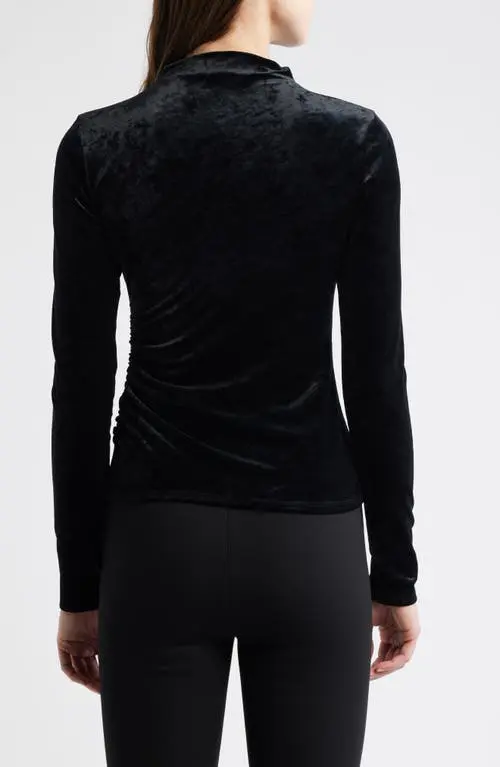 Rails Joelle Ruched Velour Mock Neck Top - Black