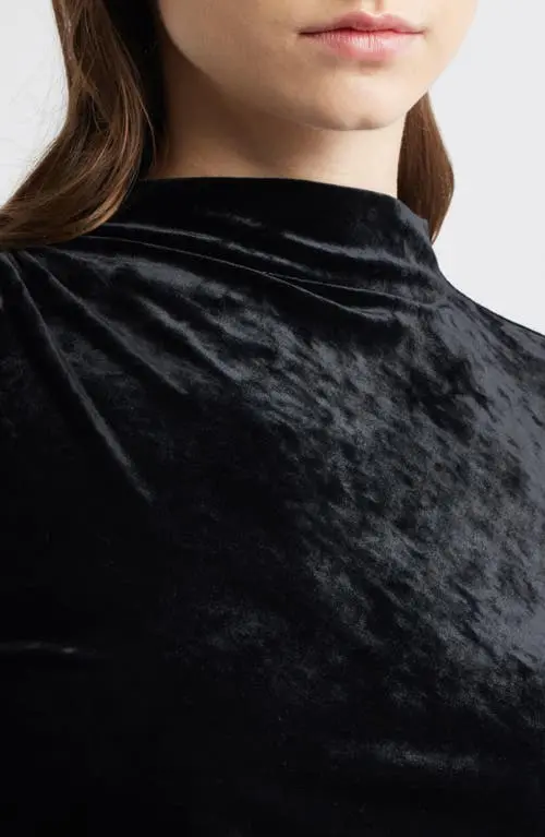 Rails Joelle Ruched Velour Mock Neck Top - Black