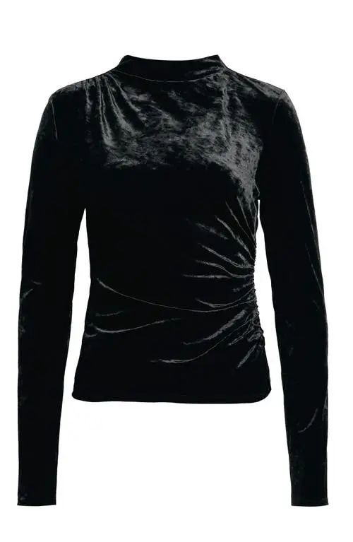 Rails Joelle Ruched Velour Mock Neck Top - Black