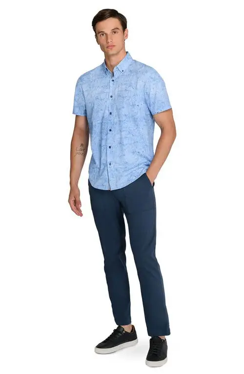 BROOKLYN BRIGADE Scribble Floral Print Woven Short Sleeve Basic - Denim