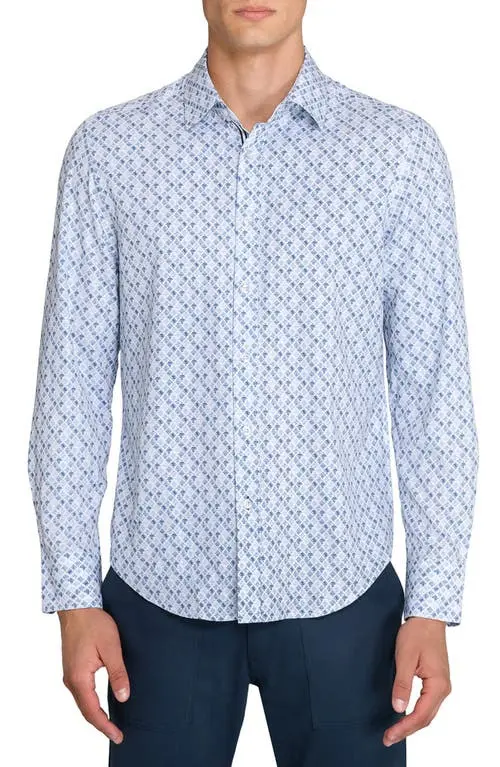BROOKLYN BRIGADE Diamond Print Woven Long Sleeve Basic - White/blue