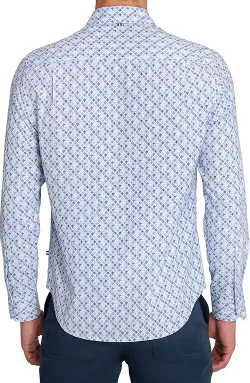 BROOKLYN BRIGADE Diamond Print Woven Long Sleeve Basic - White/blue