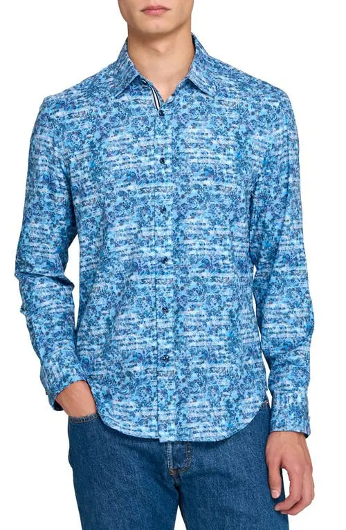 BROOKLYN BRIGADE Shadow Floral Print Woven Long Sleeve Basic - Brown/blue