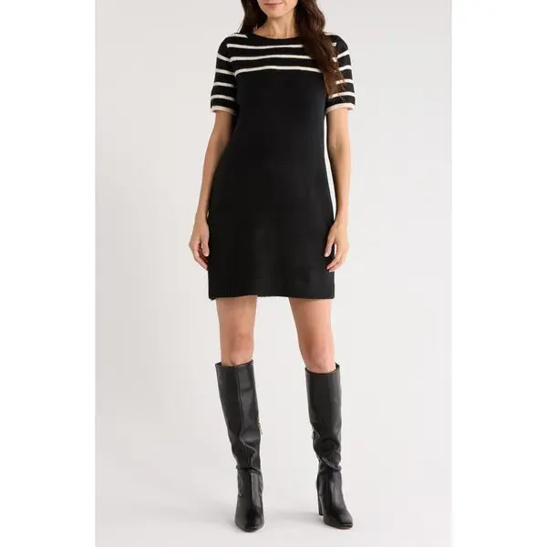 Halogen Stripe Short Sleeve Sweater Dress