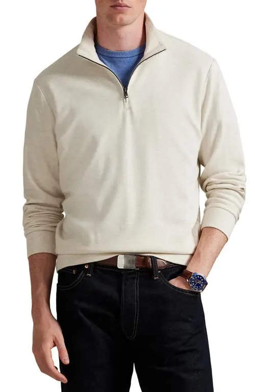 Polo Ralph Lauren Textured Double Knit Quarter Zip Pullover - Chalk Heather/nevis