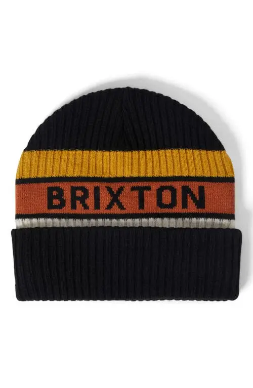 Brixton Rainier Stripe Logo Beanie - Black/yellow/orange