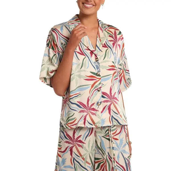 PETAL & PUP Illoura Palm Tree Print Camp Shirt - Tahitian Tide