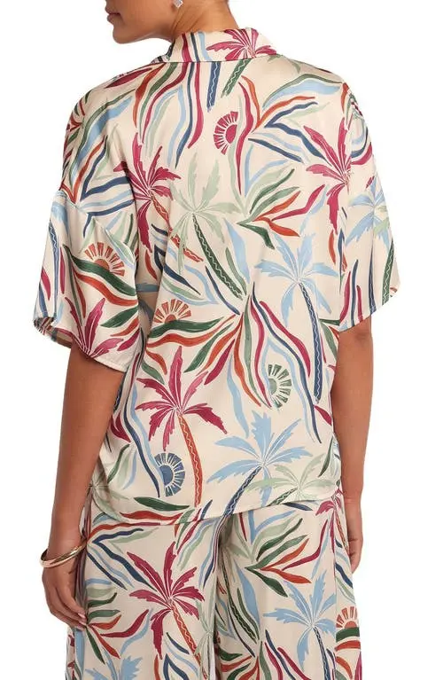 PETAL & PUP Illoura Palm Tree Print Camp Shirt - Tahitian Tide