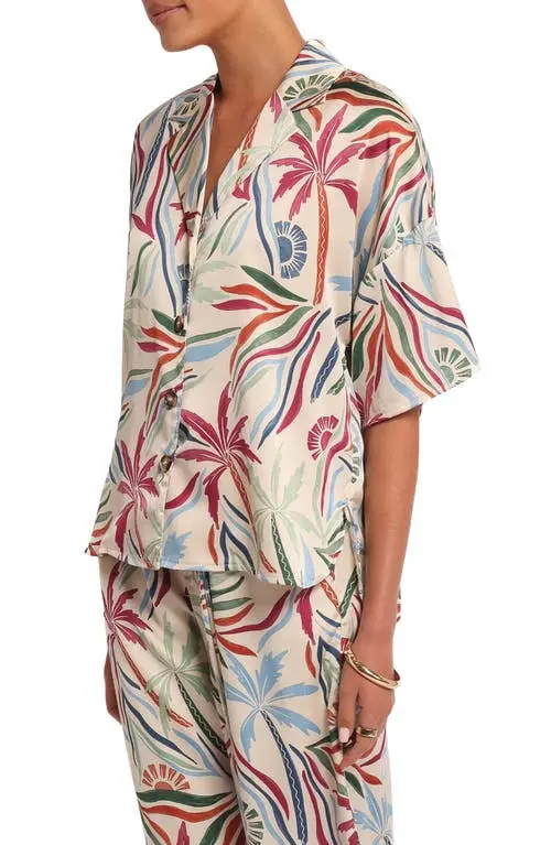 PETAL & PUP Illoura Palm Tree Print Camp Shirt - Tahitian Tide