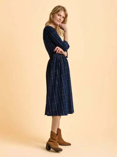 BRAKEBURN Lilliput 3/4 Sleeve Boat Neck Midi Dress