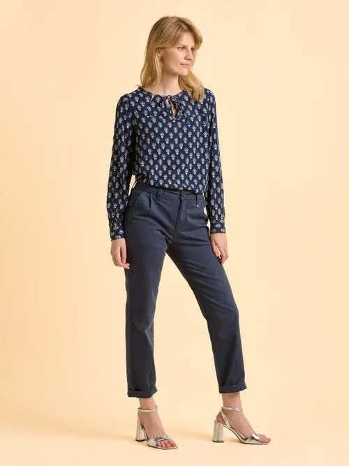 BRAKEBURN Juliette Long Sleeve Tie Neck Blouse