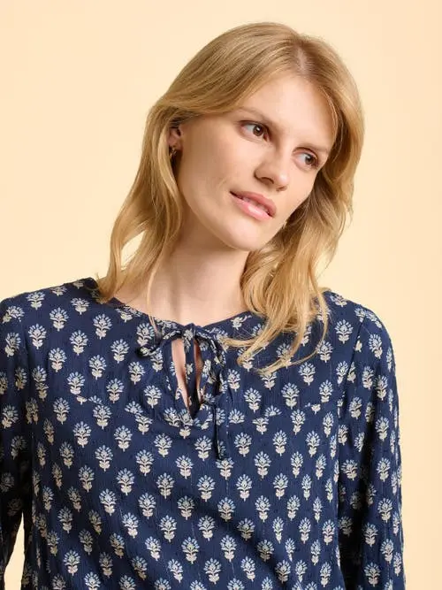 BRAKEBURN Juliette Long Sleeve Tie Neck Blouse