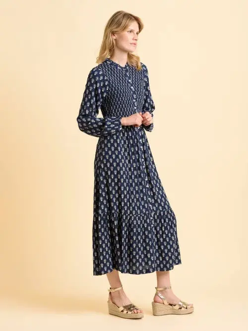BRAKEBURN Lark Long Sleeve Button Midi Dress