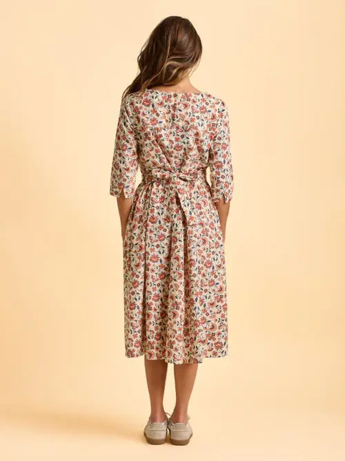 BRAKEBURN Beech Floral Midi Dress With Waist Tie
