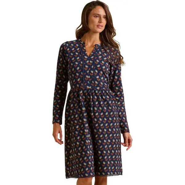 BRAKEBURN Rowan Long Sleeve V-neck Midi Dress