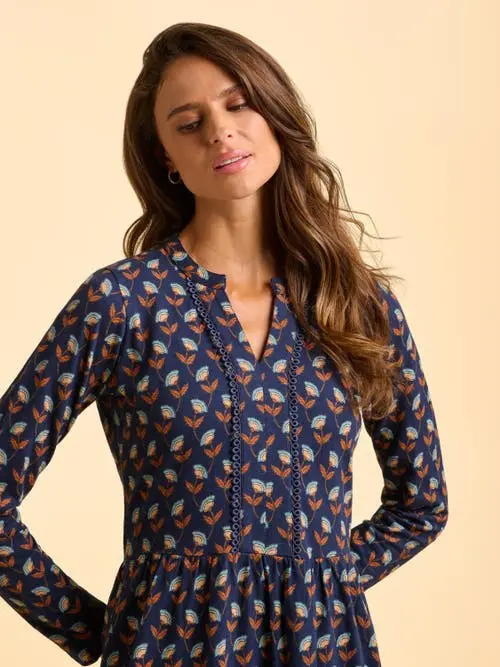BRAKEBURN Rowan Long Sleeve V-neck Midi Dress