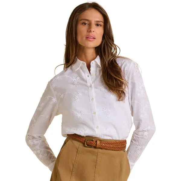 BRAKEBURN Flora Long Sleeve Embroidered Shirt - Cream