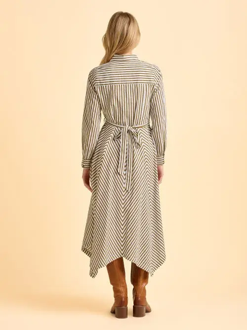 BRAKEBURN Striped Long Sleeve Shirt Midi Dress
