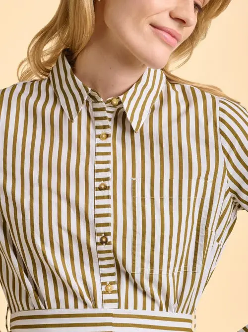 BRAKEBURN Striped Long Sleeve Shirt Midi Dress