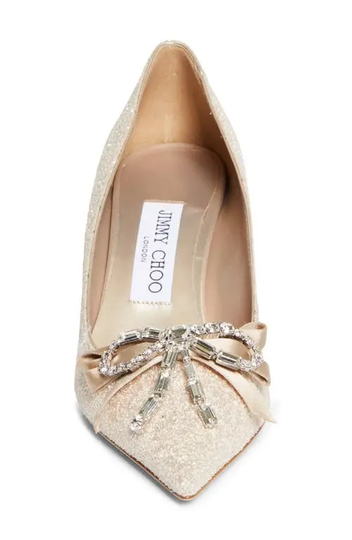 JIMMY CHOO Auria Crystal Bow Glitter Pumps