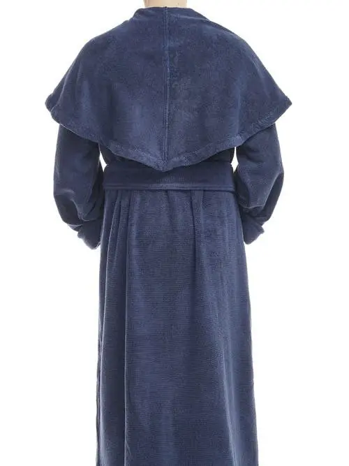 ARUS Monk Style Full Length Long Terry Cotton Bathrobe - Navy