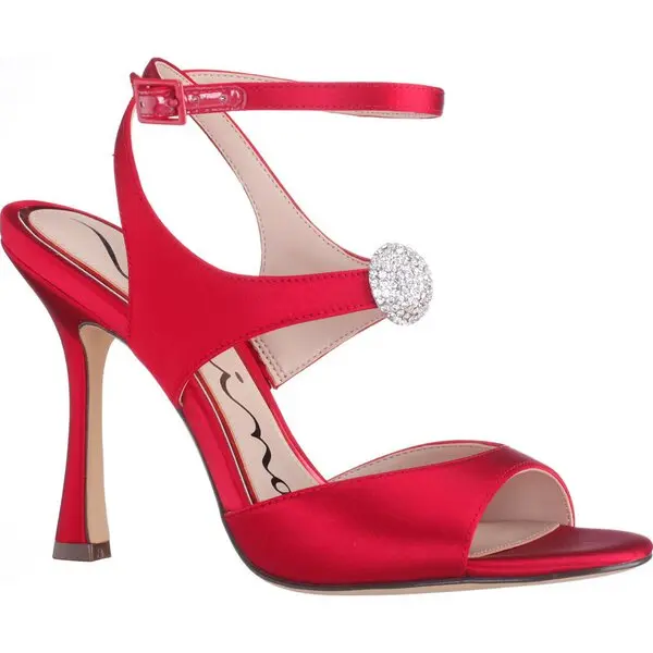 Nina Dahlia Embellished Ankle Strap Sandal - Red