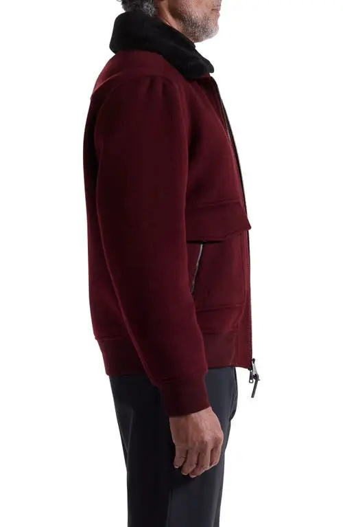 Bugatchi Wool-blend Bomber Jacket With Detachable Shearling Collar - Burgundy