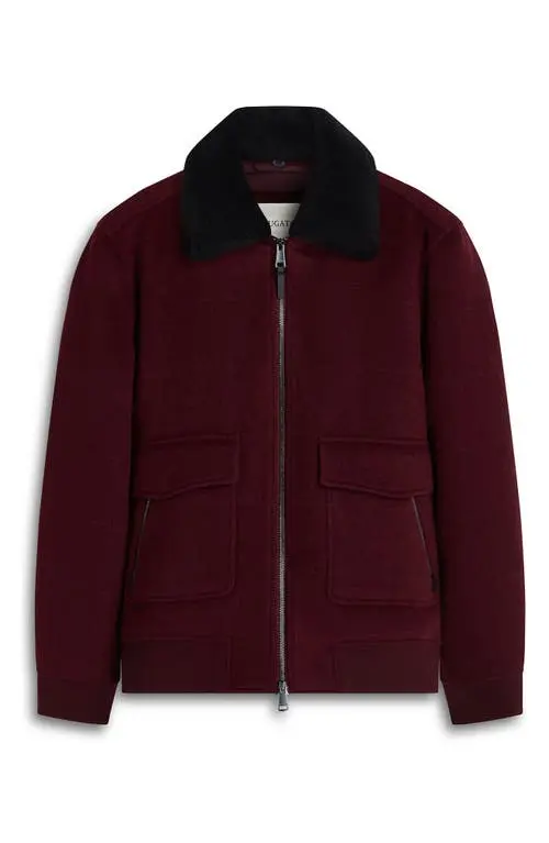 Bugatchi Wool-blend Bomber Jacket With Detachable Shearling Collar - Burgundy