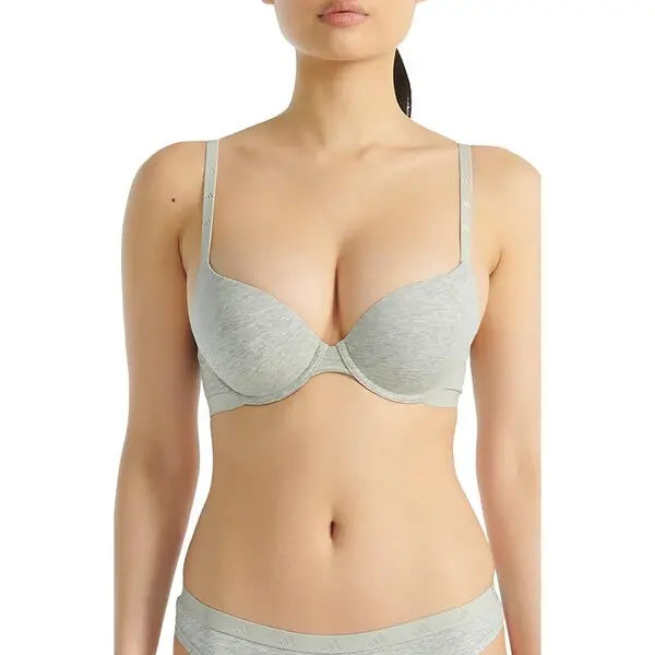 ADIDAS ORIGINALS Underwire Stretch Cotton Push-up T-shirt Bra - Medium Heather Grey