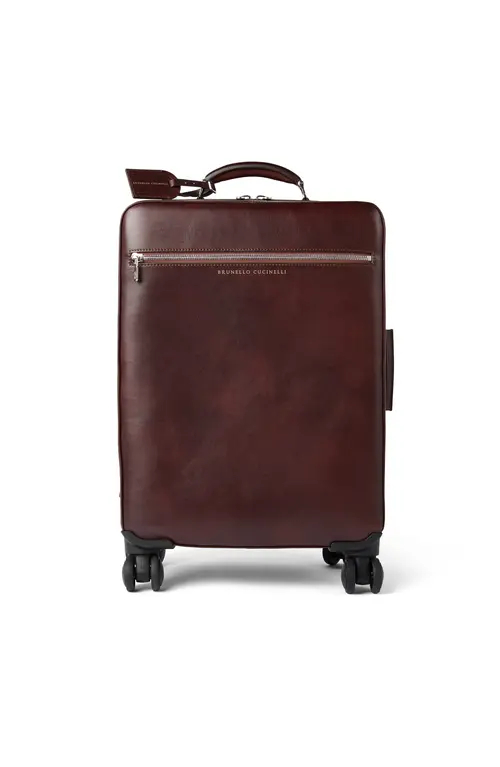 Brunello Cucinelli Burnished Calfskin Suitcase - Burgundy