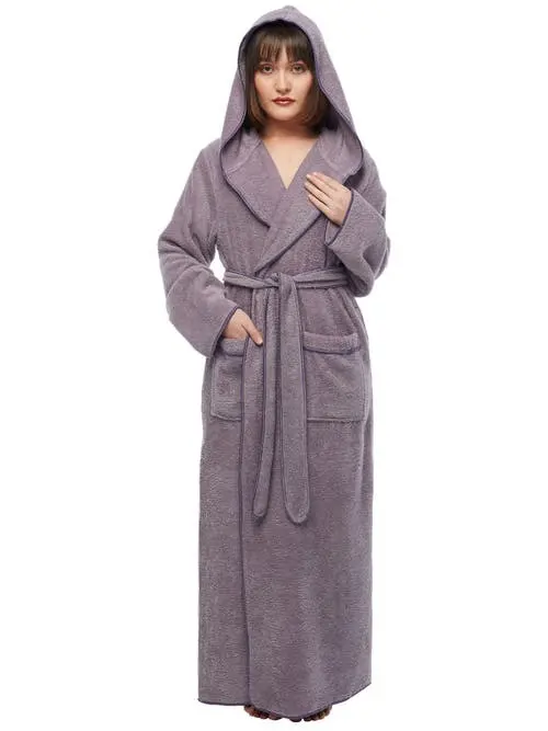 ARUS Aura Ankle Length Long Cotton Robe With Hood - Grape
