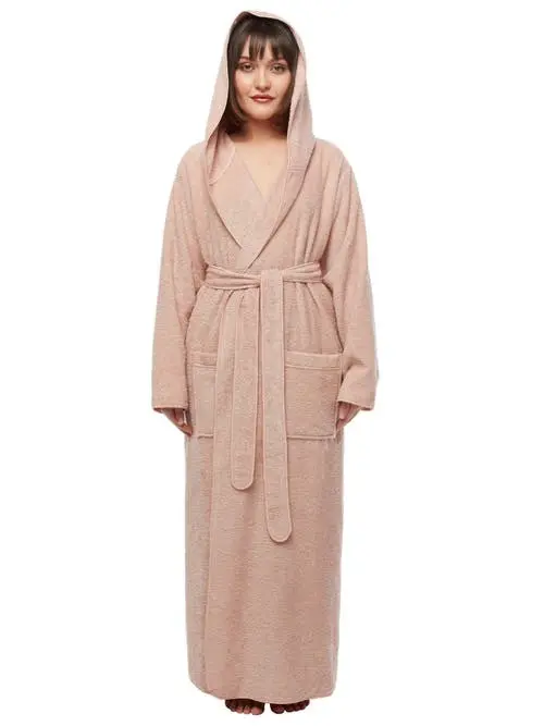 ARUS Aura Ankle Length Long Cotton Robe With Hood - Pink