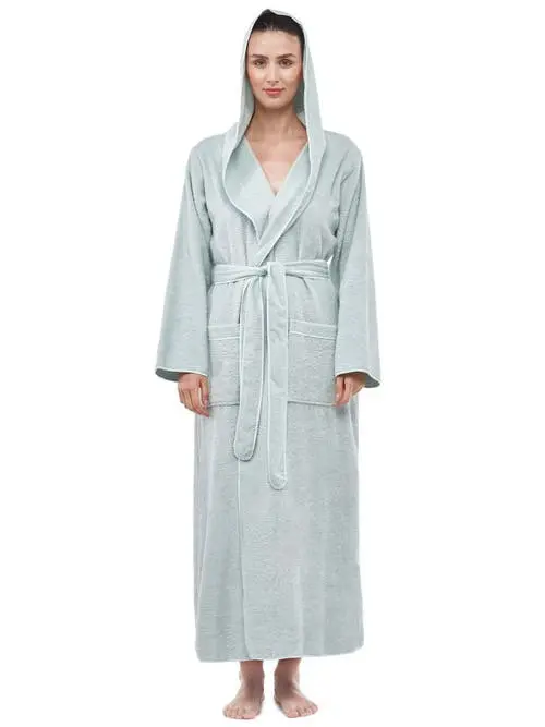ARUS Aura Ankle Length Long Cotton Robe With Hood - Seafoam