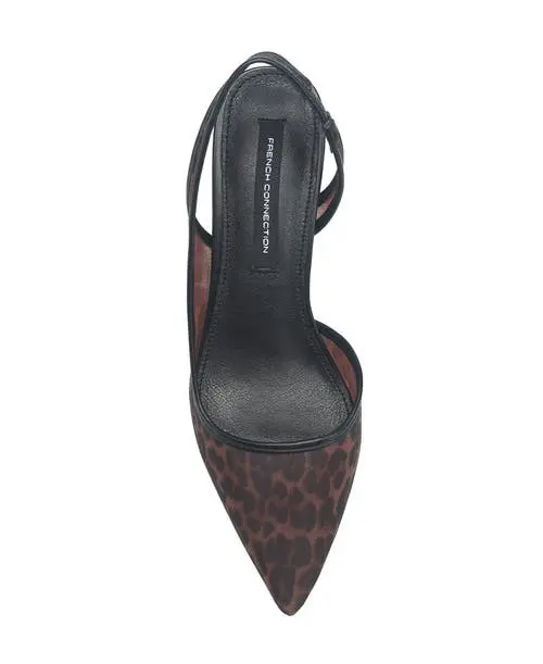 French Connection Quest Slingback Kitten Heel With Animal Print Mesh