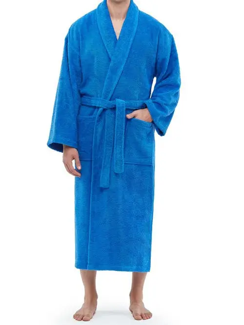 ARUS Shawl Collar Turkish Terry Cotton Bathrobe For - Azul