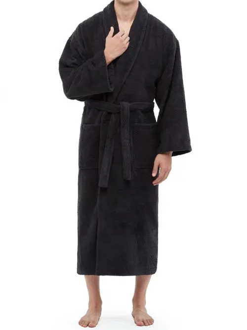 ARUS Shawl Collar Turkish Terry Cotton Bathrobe For - Black