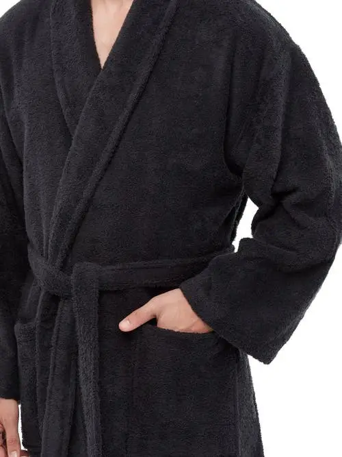ARUS Shawl Collar Turkish Terry Cotton Bathrobe For - Black