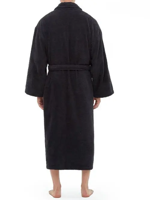 ARUS Shawl Collar Turkish Terry Cotton Bathrobe For - Black