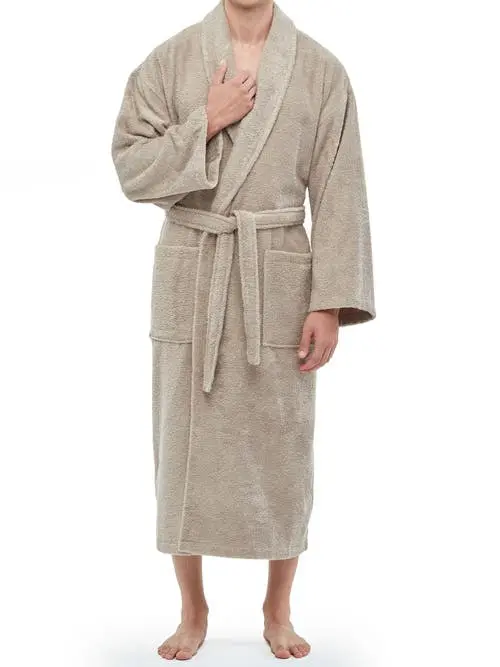 ARUS Shawl Collar Turkish Terry Cotton Bathrobe For - Latte