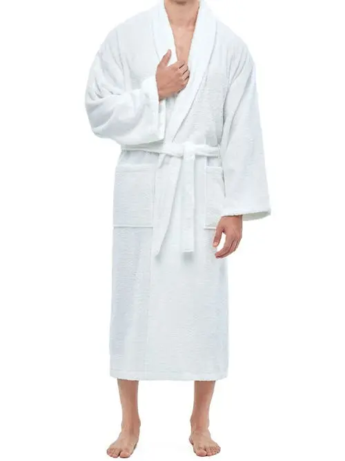 ARUS Shawl Collar Turkish Terry Cotton Bathrobe For - White