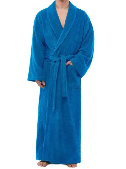 ARUS Classic Shawl Collar Ankle Length Terry Bathrobe - Azul