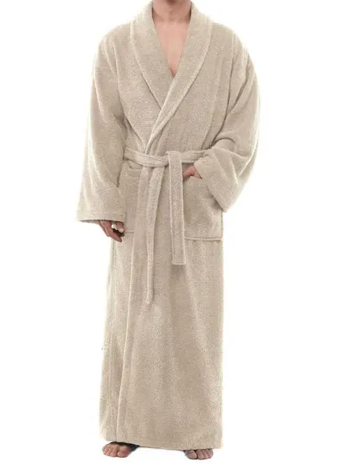 ARUS Classic Shawl Collar Ankle Length Terry Bathrobe - Latte