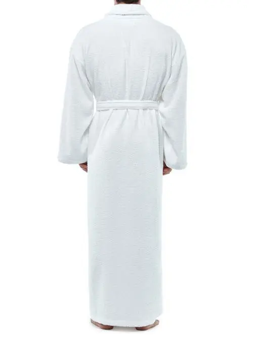 ARUS Classic Shawl Collar Ankle Length Terry Bathrobe - White