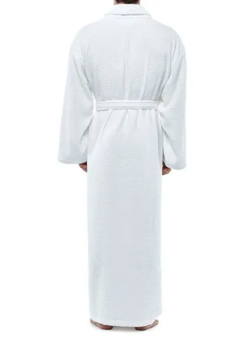 ARUS Classic Shawl Collar Ankle Length Terry Bathrobe - White