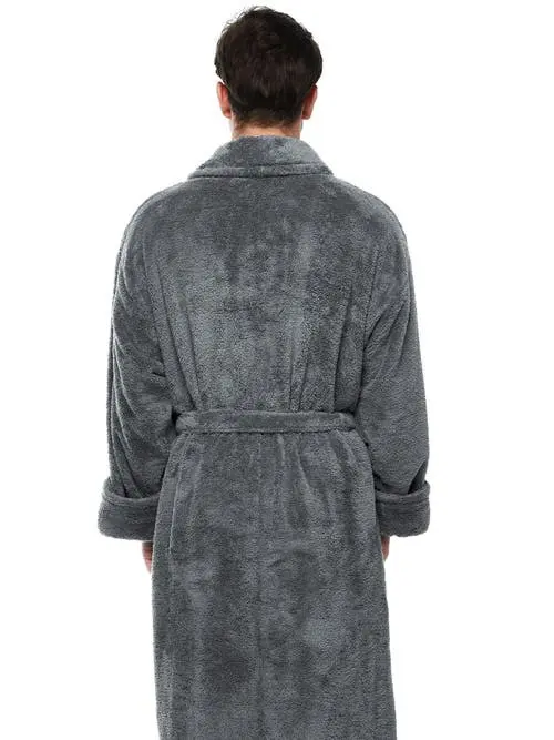 ARUS Shawl Collar Long Fleece Bathrobe - Graphite
