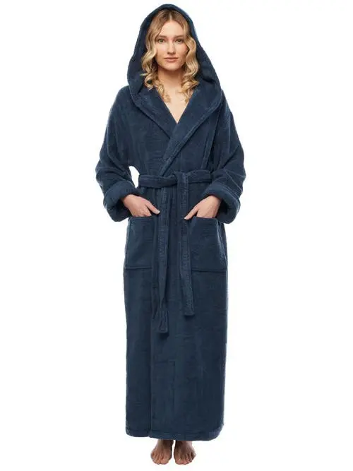 ARUS Softy Ankle Length Long Cotton Robe - Navy