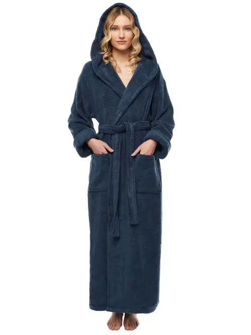 ARUS Softy Ankle Length Long Cotton Robe - Navy