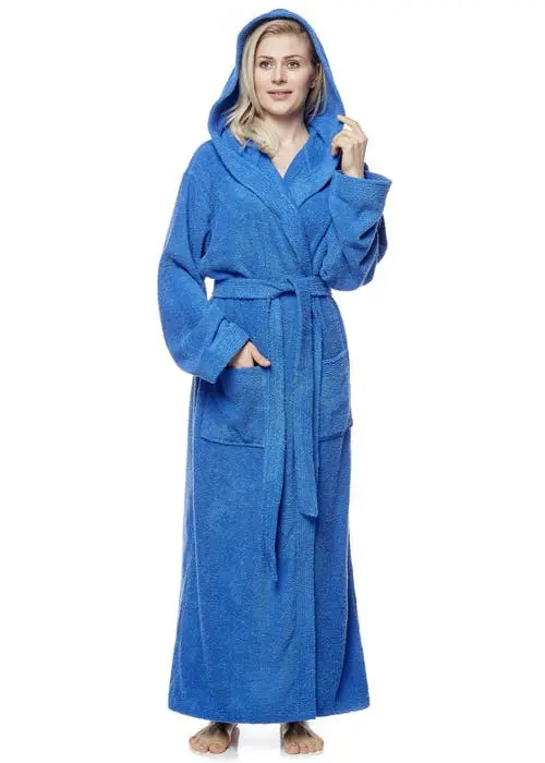 ARUS Pacifica Cotton Full Length Hooded Bathrobe - Azul